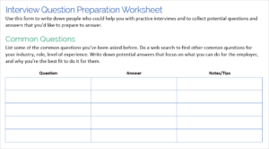 Job Interview Preparation Worksheet - Practice and Track Your Job ...